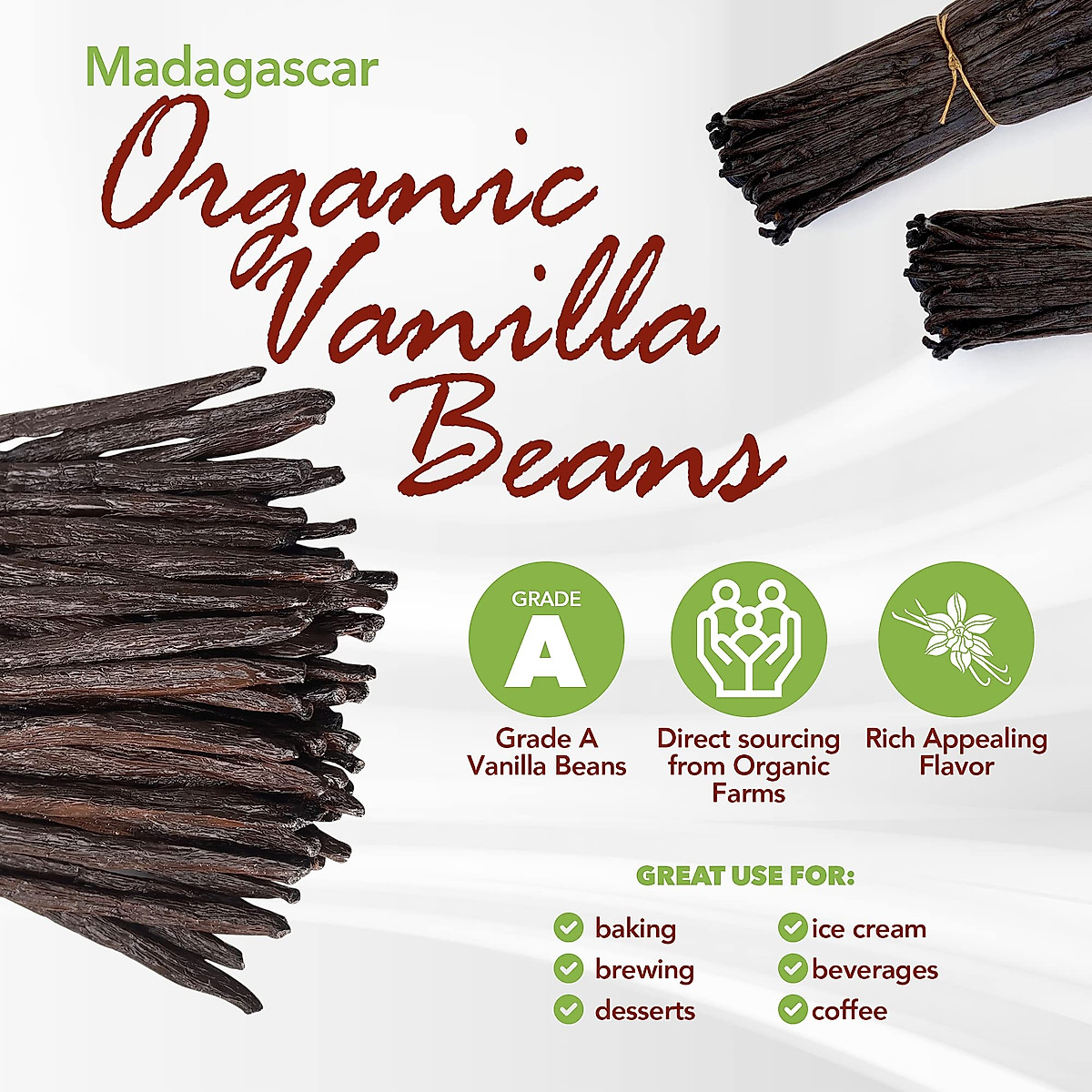 50 Organic Grade A Madagascar Vanilla Beans. Certified USDA Organic for Extract and all things Vanilla by FITNCLEAN VANILLA. ~5" Bulk Fresh Bourbon NON-GMO Pods.