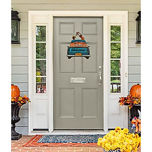 Interchangeable Welcome Sign for Front Door Blue Farmhouse Truck Decor Hanging Sign with 11 Interchangeable Seasonal and Holiday Decor Signs 12x14 in. (Blue Farmhouse Truck)