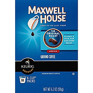Maxwell House Original Roast Coffee, K-CUP Pods, 18 Count (Pack of 6)