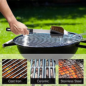 Double Sided Grill Cleaning Brush and Scraper, 16.5" BBQ Brush, Barbecue Cleaner with Stainless & Brass Bristles, Grilling Grate Cleaner, Safe Grill Accessories for Cast Iron/Stainless Steel Grate