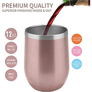 MUCHENGHY 12 oz Wine Glass Tumbler Bulk with Lid, Stainless Steel Double Wall Vacuum Insulated Stemless Wine Glass, Insulated Travel Wine Cup for Champaign, Cocktail, Christmas