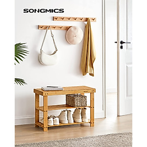 SONGMICS Shoe Rack Bench, 3-Tier Bamboo Shoe Storage Organizer, Entryway Bench, Holds Up to 286 lb, 11.3 x 27.6 x 17.8 Inches, for Entryway Bathroom Bedroom, Natural ULBS04N
