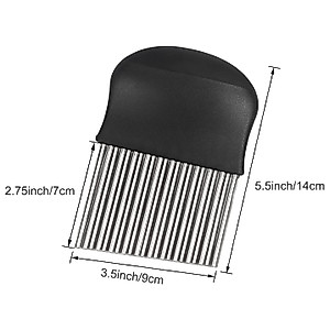 Strong Crinkle Cutter Heavy Duty French Fry Knife Thicken Stainless Steel Wavy Chopper Black Handle Durable Slicer for Potato Cucumber Veggies (Black)