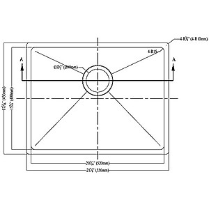 Dawn SRU201609 Undermount Small Corner Radius Single Bowl Sink, Polished Satin