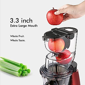 Hervigour Slow Masticating Juicer Machine, 3.2" Wide Chute Cold Press Juice Extraction for Fruits and Vegetables, BPA-Free and Easy to Clean, Perfect Celery Juicer - Red