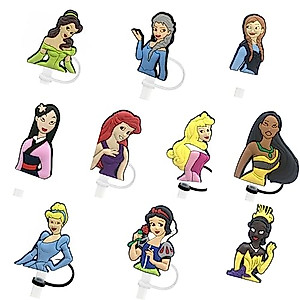 10 Pcs Princess Reusable Silcone Straw Cover - Silicone Straw Cap for Kids' Bottles and Reusable Straws - BPA Free - Compatible with Stanley & Tumblers