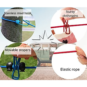 3 Pack Portable Clothesline Windproof Laundry Elastic Travel Clotheslines for Backyard & Balcony Camping on Boat Vacation Hotel Stretchy Retractable Indoor Outdoor Clothes line with 12 Clothespins