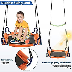 Swing Sets for Backyard - Outdoor Swing Set for Kids Adults with Heavy Duty Metal A-Frame Stand, Adjustable Platform Saucer Swing Seat and Belt Swing Seat Playground Playset Holds 440 lbs Blue