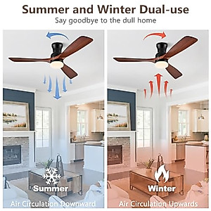 BOOSANT 60" Flush Mount Ceiling Fan with Lights, 60 Inch Ceiling Fans with Remote Control, Low Profile Ceiling Fan for Outdoor Patios, Hugger Ceiling Fan, Quiet Reversible DC Motor (Dark Walnut)