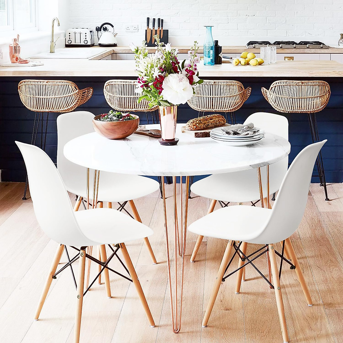 Furniwell Pre Assembled Modern Style Dining Chair Mid Century Modern DSW, Indoor Plastic Shell Lounge Plastic Chairs Side Chairs Set of 4 (White)