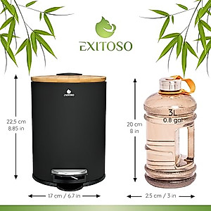 Exitoso Mini Trash Can with Lid - 3L / 0.8Gal - Small Trash Can with Lid for Bathroom - Black Bathroom Trash Can - Stainless Steel Bathroom Garbage Can with Lid - Black Trash Can Bathroom with Lid