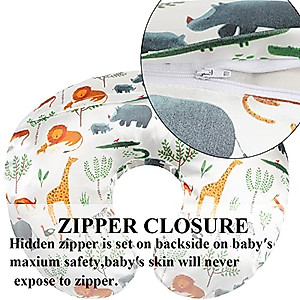 Satin Nursing Pillow Cover Set 2 Pack Ultra Soft Silk Compatible with Boppy Pillow Protect for Baby Hair and Skin Elephant & Rhino Lion