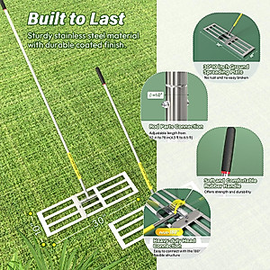 Lawn Leveling Rake, 30 x 10 inch Lawn Leveler Rake with Adjustable Stainless Steel Handle, Lawn Level Tool for Soil with Handle for Yard, Garden, Golf Leveling, 6.5FT