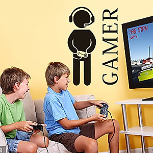 Gamer with Controller Wall Decal, Eat Sleep Game Boy Decal Wall Sticker, Vinyl Art Design Sticker Wall for Home, Playroom Bedroom Decoration Wallpaper (2)