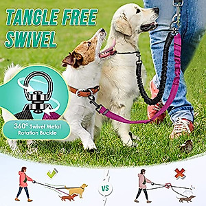AUTOWT Two Dog Lead, 2 in 1 Upgraded Double Dog Leash Attachment Combine Adjustable Strap and Shock Absorbing Bungee No Tangle Dual Training Splitter for Different Size Dogs
