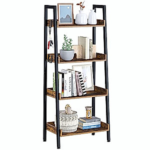 Rolanstar Shoe Bench, 3-Tier Shoe Rack 28.7”, Storage Entry Bench with Mesh Shelves Wood Seat, Ladder Shelf with 3 Hooks, 4 Tier Ladder Bookshelf Display Plant for Living Room, Home Office