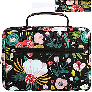 Bible Covers for Women Floral Scripture Bible Case Portable Protective Bible Carrier Bag with Handle and Zippered Back Pocket Bookmark for Women Girls Outdoor Study Accessories