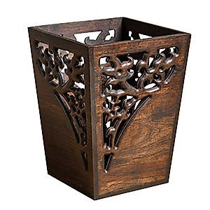 Wooden Open Top Trash Can,deskside Decorative Recycling Can Chinese Storage Bin Office Wastebasket for Livingroom Bedroom Kitchen-b 23x30x18cm(9x12x7inch)