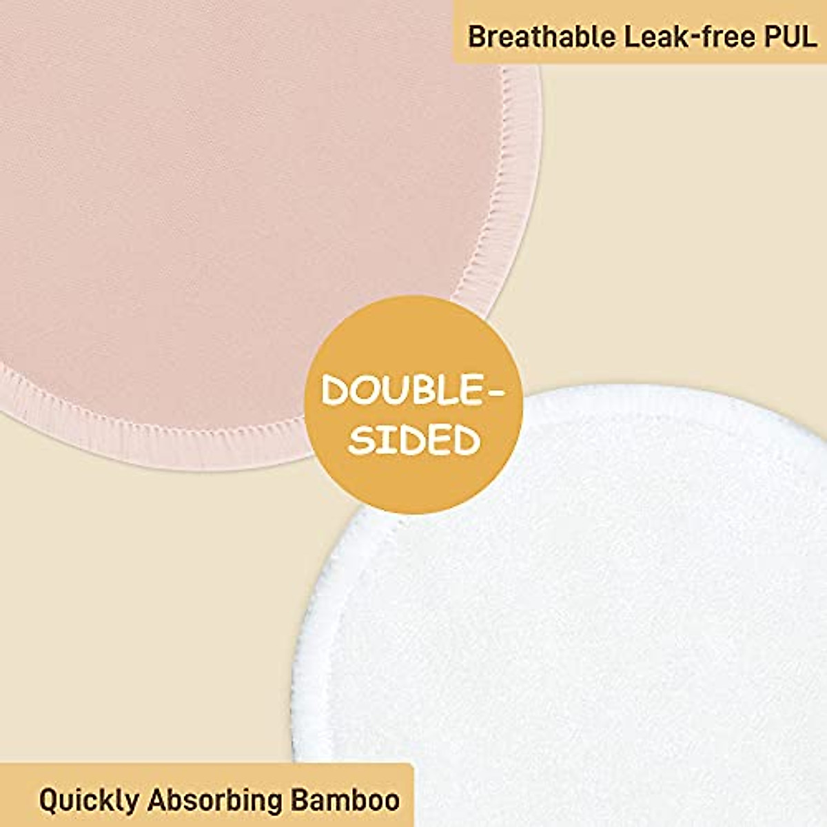 Langsprit Leak-Proof Reusable Bamboo Nursing Pads(14 Pack),Super Absorbent Washable Breast Pads with Laundry Bag (Morandi, Round)