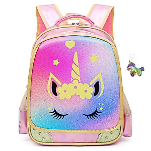 Moonmo Kids Backpack Girls School Backpack School Bag with Lunch Box Backpack for Girls for Elementary Preschool Bookbag (Pink Unicorn)