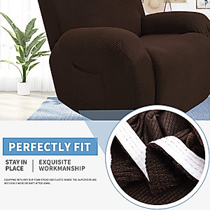 JIVINER Super Stretch Recliner Chair Covers 4 Pieces Sofa Slipcover for Reclining Chair Spandex Soft Recliner Slipcover with Pockets Recliner Furniture Protector (Recliner, Chocolate)