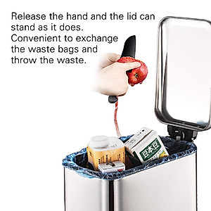 CLTEC 5L/1.3Gal Stainless Steel Trash Can with Lid Soft Close, Removable Inner Waste Basket, Slim Small Garbage Can, Rectangular Step Trash Bin for Bathroom Bedroom Office, Anti-Fingerprint, Silver