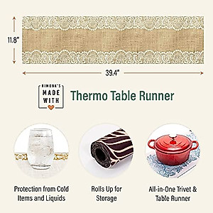 RIMONA'S Thermo Heat Resistant Table Runner and Trivet for Hot Dishes - Waterproof Hot Plates to Protect Table and Countertop - Kitchen & Dining 350F Heat Protector 40" - White Golden Marble