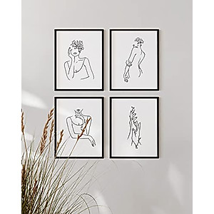 HAUS AND HUES Minimalist Line Art - Set of 4 Minimalist Print Wall Decor, Minimalist Wall Art Big Female Poster, Line Drawing Wall Art Women Body, Aesthetic Drawings, Sketch Poster (8"x10", UNFRAMED)