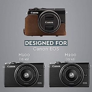 MegaGear Canon EOS M100, M200 (15-45mm) Ever Ready Leather Camera Case and Strap, with Battery Access - Dark Brown - MG1326