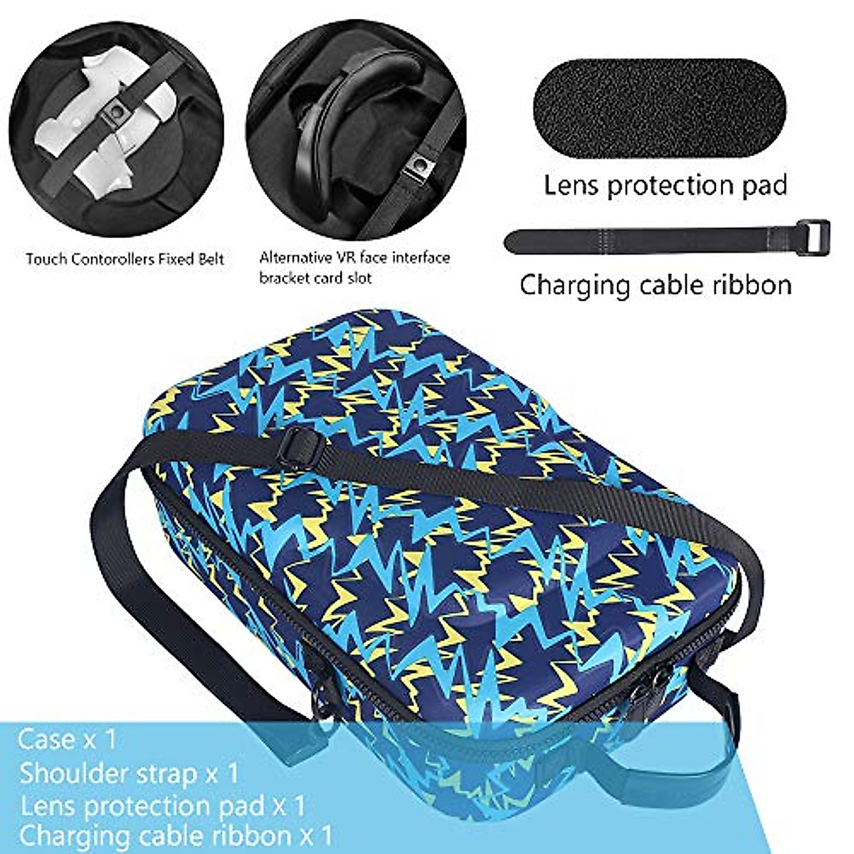 Esimen Fashion Travel Case for Oculus Quest 2 VR Gaming Headset Elite Strap and Controllers Accessories Carrying Bag (Blue)