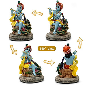 Hindu God Lord Krishna Statue – 4.3" H Indian Idol Krishna Sculpture India Wedding Baby Shower Return Gifts Diwali Gifts Home Office Mandir Temple Puja Gifts Murti Pooja Item