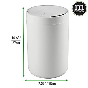 mDesign Modern Slim Profile Compact Freestanding Plastic Toilet Bowl Brush and Round Wastebasket Garbage Can Combo for Bathroom Storage - Sturdy, Deep Cleaning - Set of 2 - Light Gray/Chrome