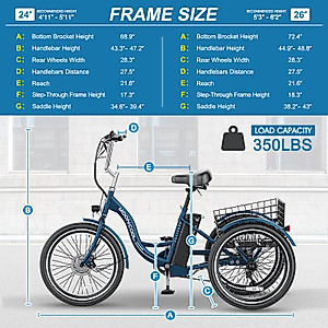 Esazn Electric Tricycle Electric Bicycle Electric Trike, 24" 3 Wheel Electric Bike for Adults with 350w Motor, Removable Battery, Adjustable Seat and Bike Basket, ZT-E24-KQL, Malachite green