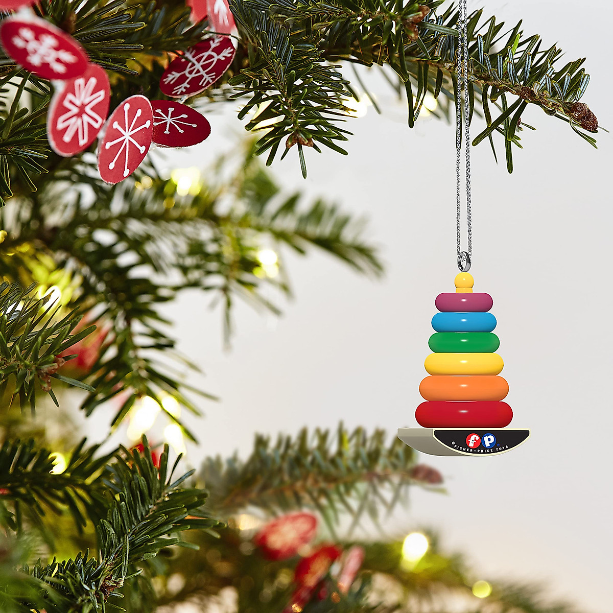 Hallmark Keepsake 0.875" Miniature Christmas Ornament 2021, Fisher-Price Rock-a-Stack Toy, Mini