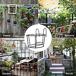 FVIEXE 6PCS Hanging Railing Planter, Over the Rail Flower Pot Holder Hanger, Balcony Planters Railing Hanging, Round Plant Baskets Metal Potted Stand Mounted Deck Porch Patio for Indoor Outdoor, Black