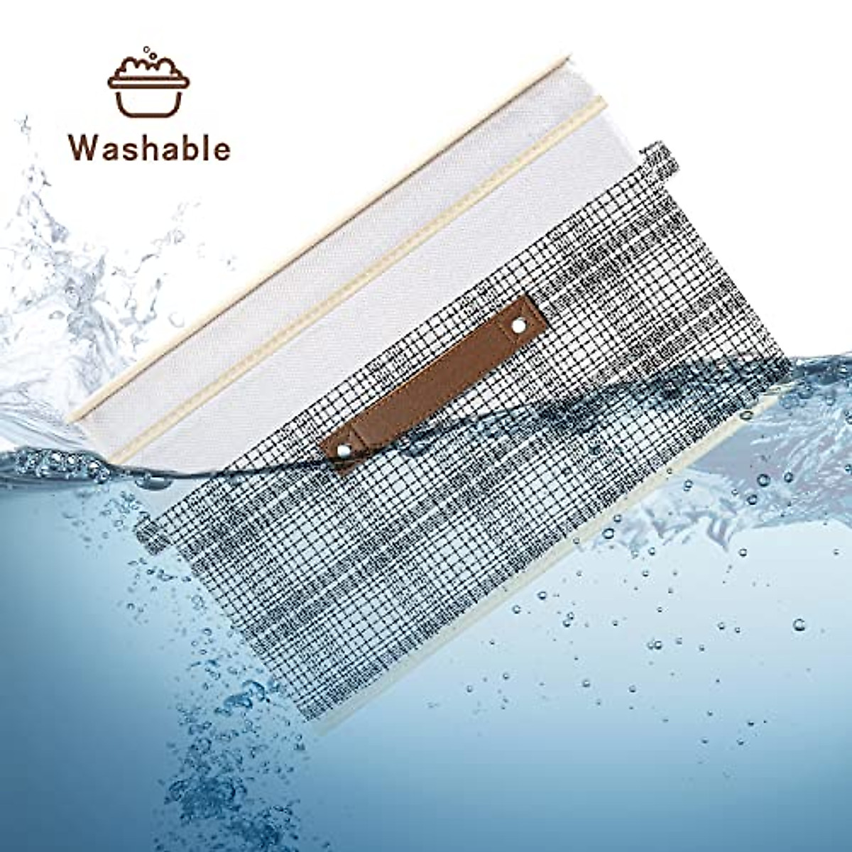 TYEERS Collapsible Storage Bins with Lids, Patchwork Design, Washable, Fabric Decorative Storage Boxes for Organizing, 14.9x9.8x9.8 inches, 3 Pack, Gray