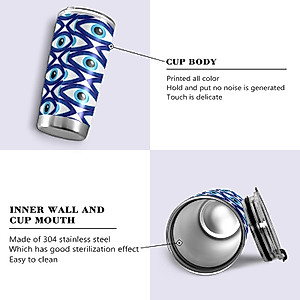 Wusikd Evil Eye Blue Straw Cup 20 oz Vacuum Insulated Cup Colorful Sports Water Bottles Stainless Steel Travel Mug Car Water Cup with Straw Lid