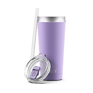 Ello Beacon Vacuum Insulated Stainless Steel Tumbler with Slider Lid and Optional Straw, 24 oz, Lavender