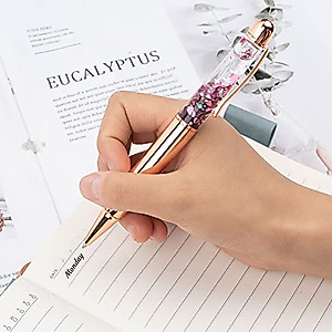 PAFUWEI 4 Pack Rose Gold Retractable Ballpoint Pen Metal Ball Pens Bling Dynamic Liquid Sand Pens Chunky Pens for Office School Supplies, Medium Point, Black Ink