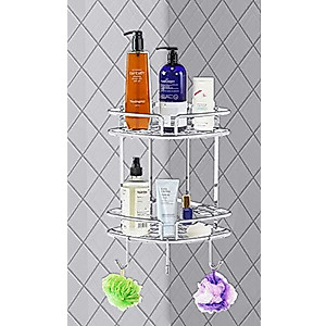 Simple Houseware 2-Tier Bathroom Corner Shower Caddy Organizer with Adhesive Wall Mount, Chrome