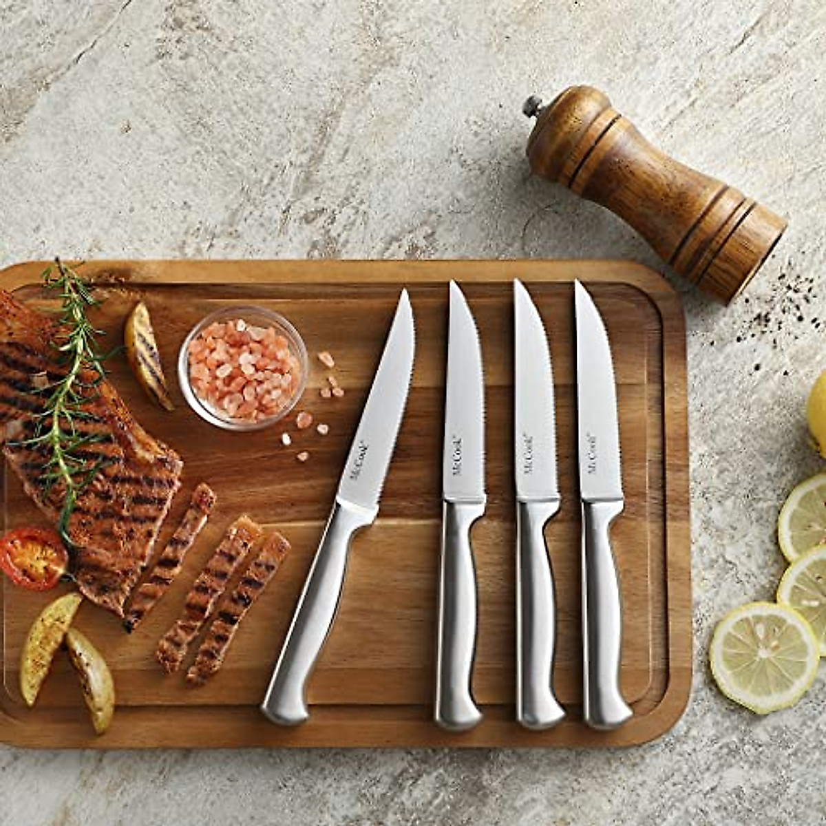 McCook Steak Knives, MC59 Steak Knives Set of 6 - Full Tang Serrated Steak Knives Stainless Steel Steak Knife Set Sharp Knife for Cutting Meat