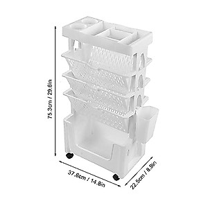 DULRLLY 5 Layer Rolling Book Cart for Teachers Movable Rolling Utility Storage Cart with Wheels Small Book Rack Storage Bookshelf Mobile Book Shelf Bookcase Organizer for Office Classroom(White)
