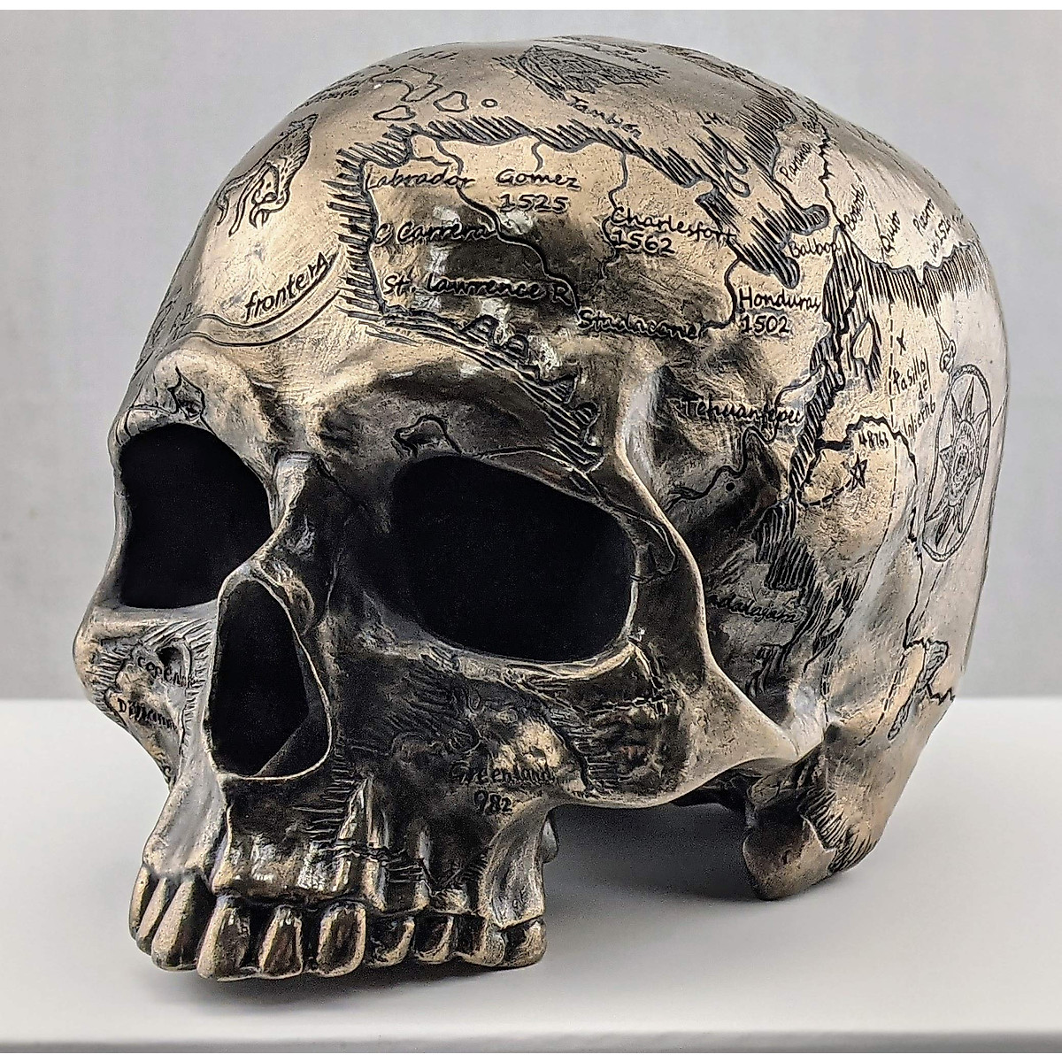 Veronese Design 5 3/8 Inch Craniumography Old Treasure Map Skull Sculpture Cold Cast Resin Bronze Finish Statue