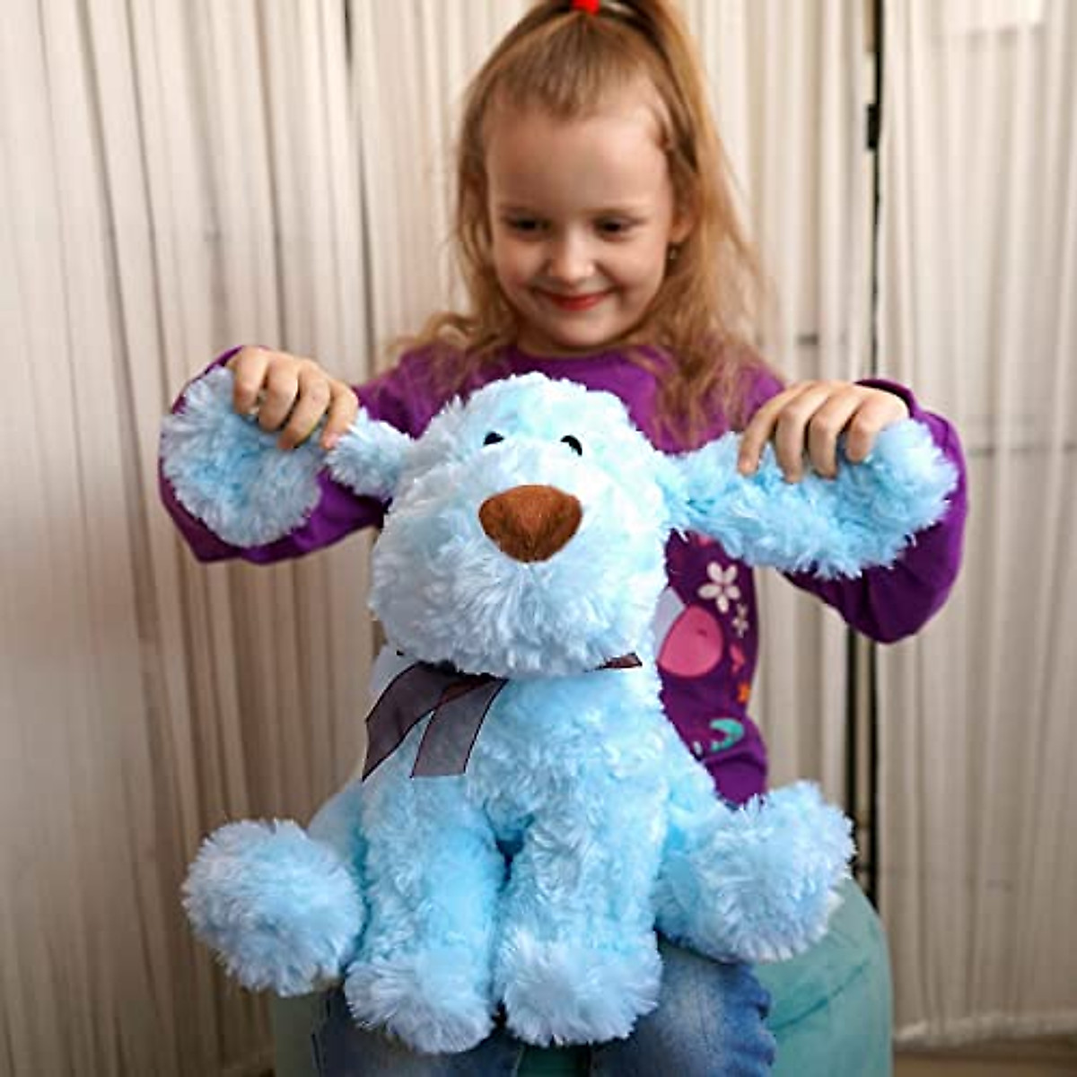 WEIGEDU Furry Poodle Puppy Dog Blue Stuffed Animal Plush Toys for Kids Boys Girls Birthday Bedtime Xmas Gift, 11.8 inches, Blue
