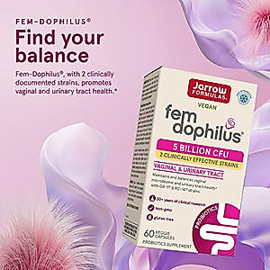 Jarrow Formulas Fem-Dophilus - 5 Billion Organisms Per Serving - 60 Veggie Capsules - Women’s Probiotic - Urinary Tract Health - Up to 60 Servings (Pack of 12)