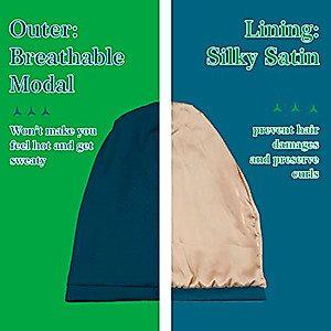 Silk Satin Bonnet Hair Wrap for Sleeping, 2 Pcs Adjustable Silk Bonnets for Women Men Sleep Cap Silk Lined Slouchy with Adjustable Strap Curly Hair Head Scarf Night Caps