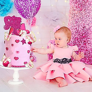 MEMOVAN Hot Pink Girl Cake Toppers 27pcs Pink Ball Butterfly Cake Decoration Girl Theme Cake Decoration for Boho Girl Hot Pink Princess Theme Wedding Baby Shower Birthday Party Supplies