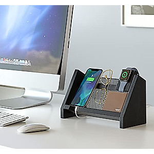 J JACKCUBE DESIGN Wood Phone Docking Station Stand, Key, Tablet, Watch, Airpods and Wallet Desk Holder Display Organizer for Men Anniversary Fathers Day MK635A