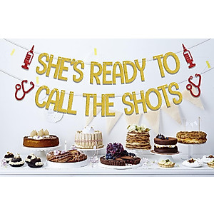 She's Ready to Call the Shots Banner, Congrats Nurse/Big BSN Energy, Nurses Call The Shots, Nurse Graduation Party Decorations, Nursing School Grad Party Decor Supplies Gold Red