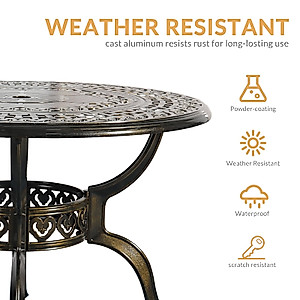 W WARMHOL 5-Piece Outdoor Patio Dining Set, All-Weather Cast Aluminum Patio Furniture Set for Backyard Garden Deck with 4 Chairs, 4 Cushions and 38.5" Round Table, 2" Umbrella Hole, Red